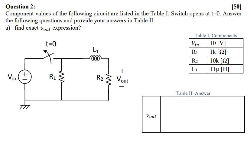 Solved Question 2: [50] Component values of the following | Chegg.com