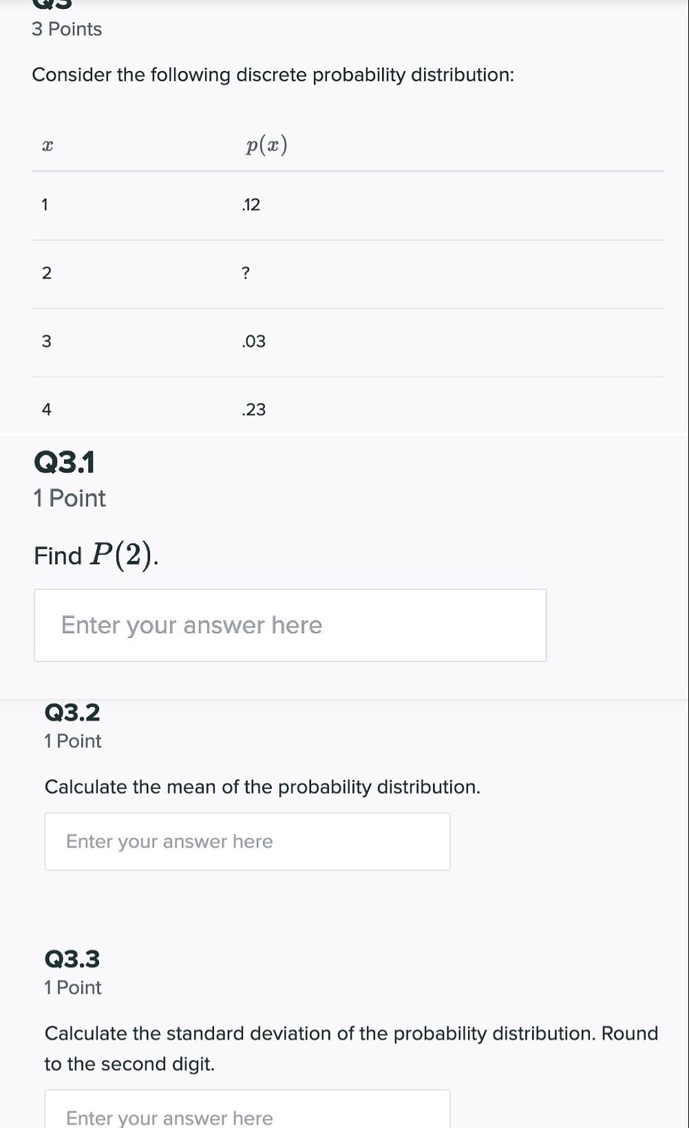 Solved 3 Points Consider the following discrete probability | Chegg.com