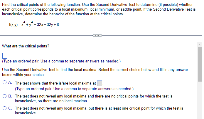 Solved Find The Critical Points Of The Following Function