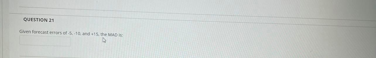 Solved QUESTION 21 Given forecast errors of -5.-10, and +15, | Chegg.com