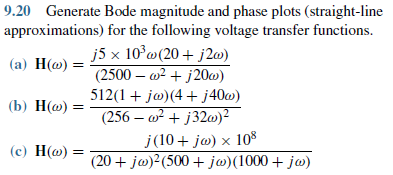 Solved 9.20 Generate Bode magnitude and phase plots | Chegg.com