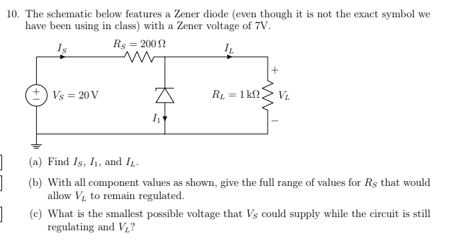 Solved 0 . The schematic below features a Zener diode (even | Chegg.com