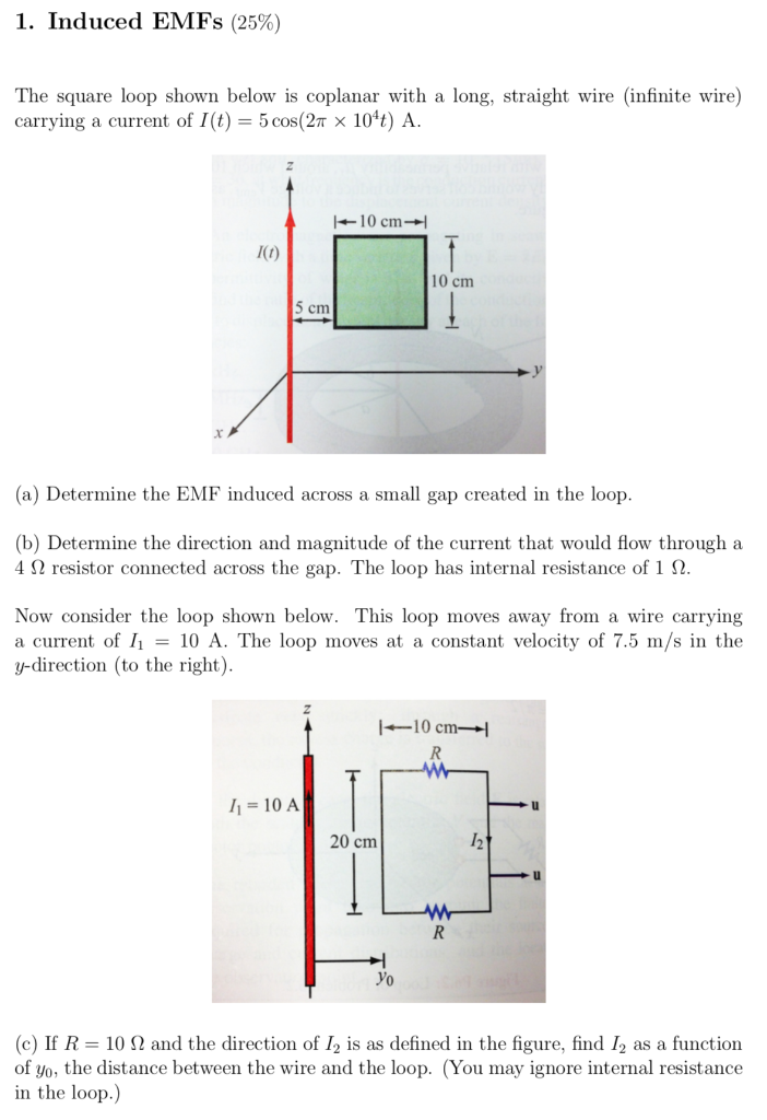 Solved 1. Induced EMFs (25%) The square loop shown below is | Chegg.com