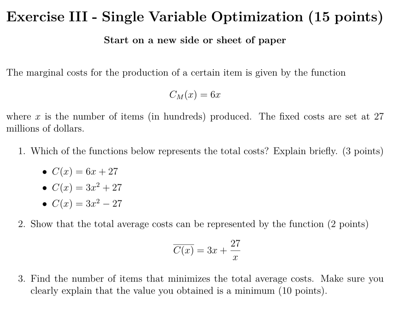 Solved Exercise Iii Single Variable Optimization 15 