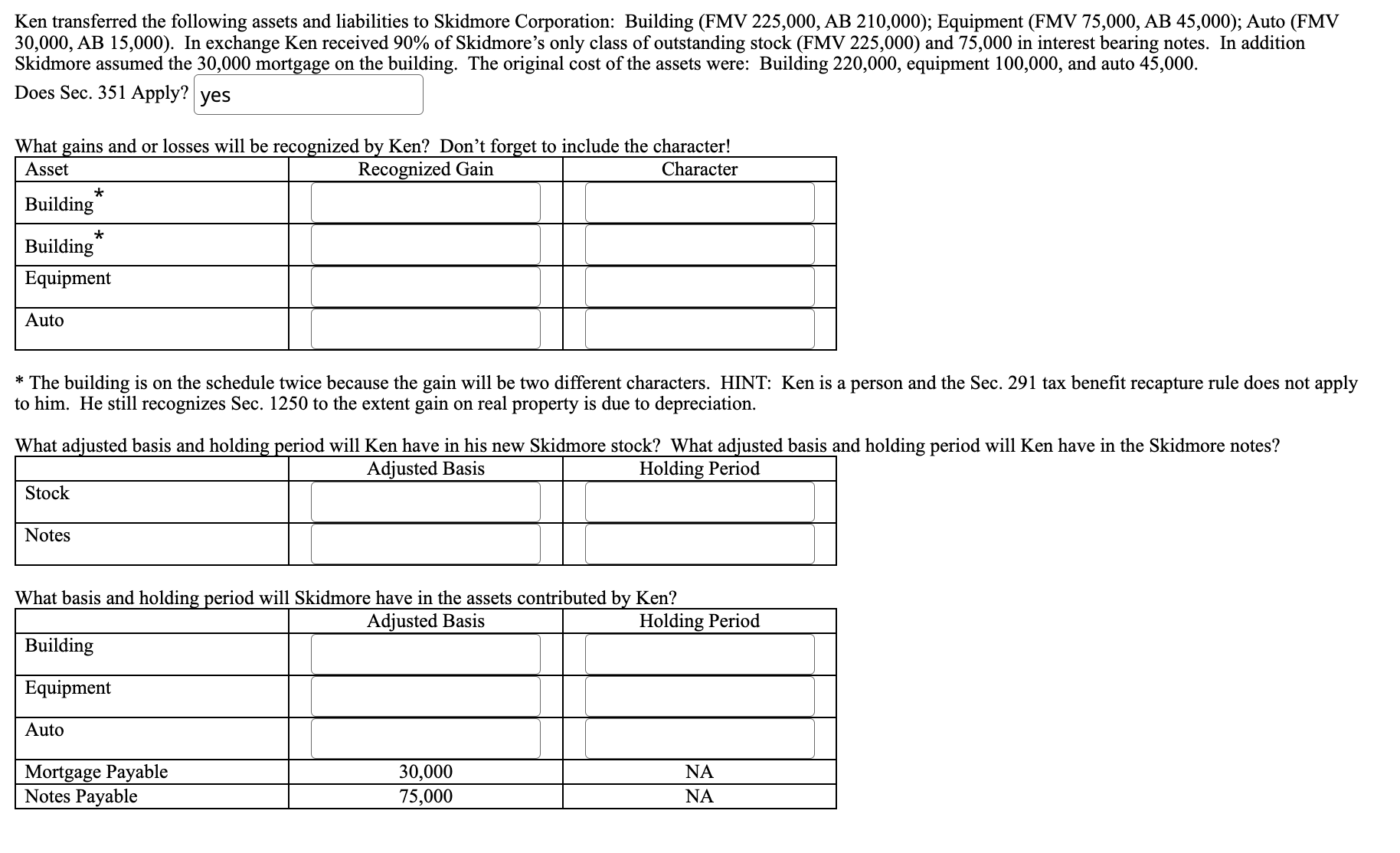Solved Ken transferred the following assets and liabilities | Chegg.com