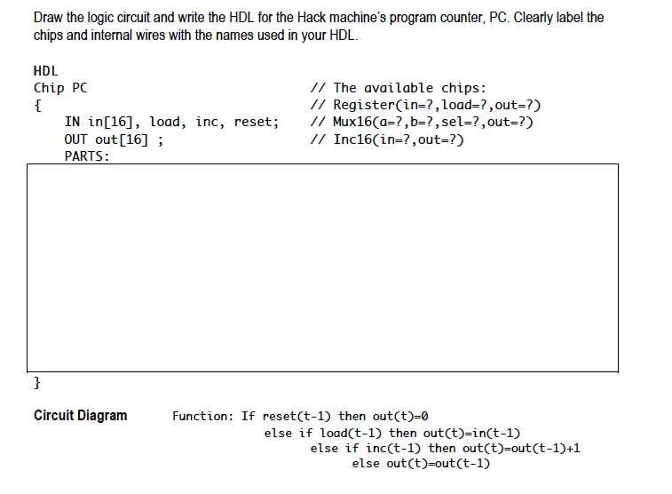 Draw the logic circuit and write the HDL for the Hack | Chegg.com