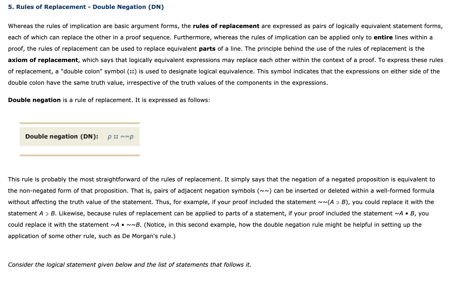 Solved 5. Rules of Replacement - Double Negation (DN) | Chegg.com