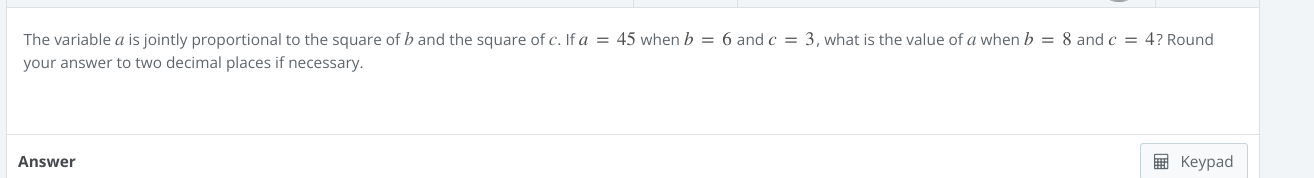 Solved The variable a is jointly proportional to the square | Chegg.com