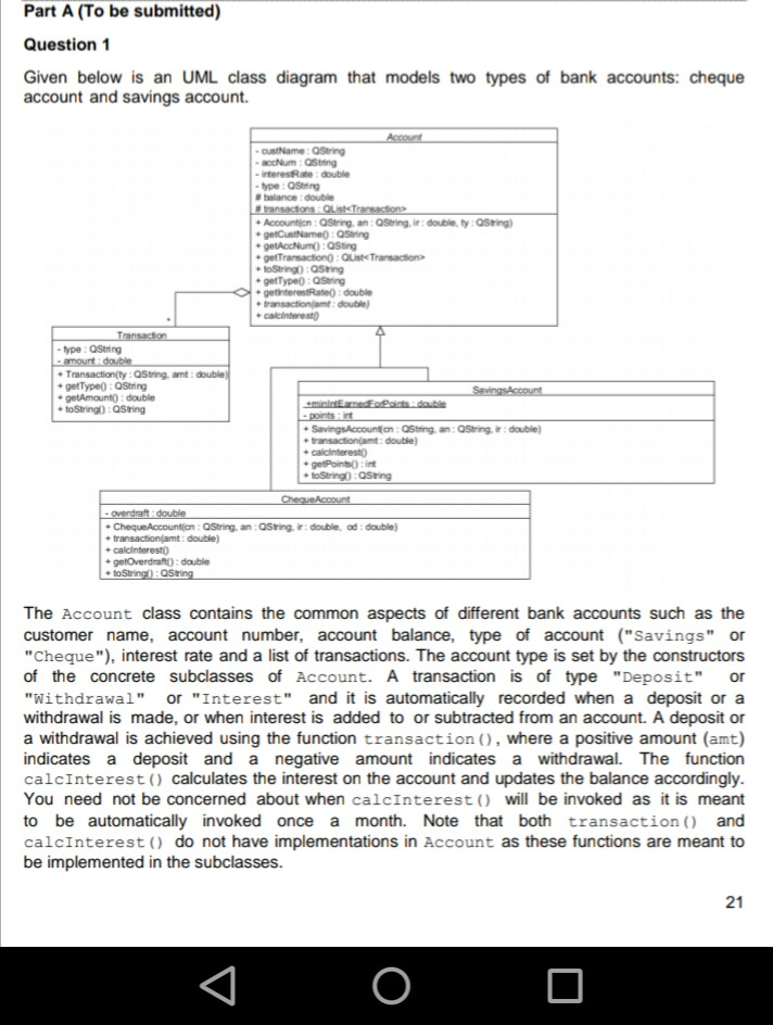 Question 1 Given below is an UML class diagram that | Chegg.com