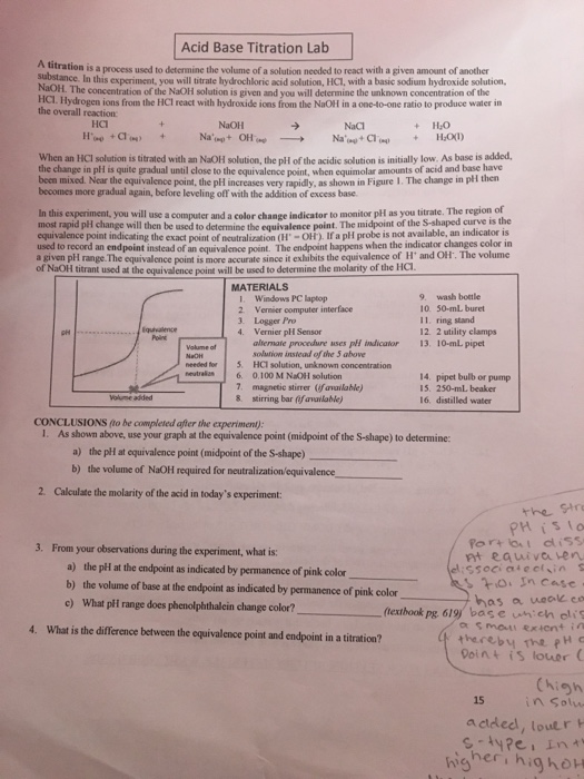 Solved Acid Base Titration Lab A titration is a process | Chegg.com