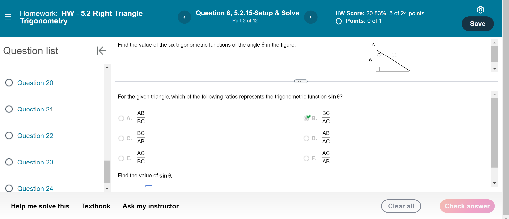 Solved Find The Value Of The Six Trigonometric Functions Of