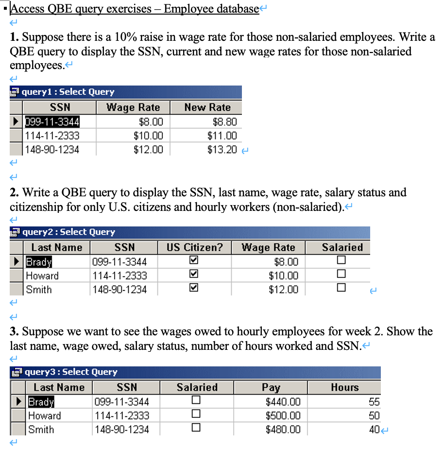- Access QBE query exercises – Employee database 1. | Chegg.com