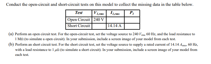 Solved (a) Perform an open circuit test. For the | Chegg.com