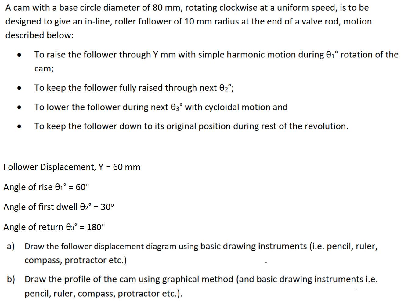 A cam with a base circle diameter of 80 mm, rotating | Chegg.com