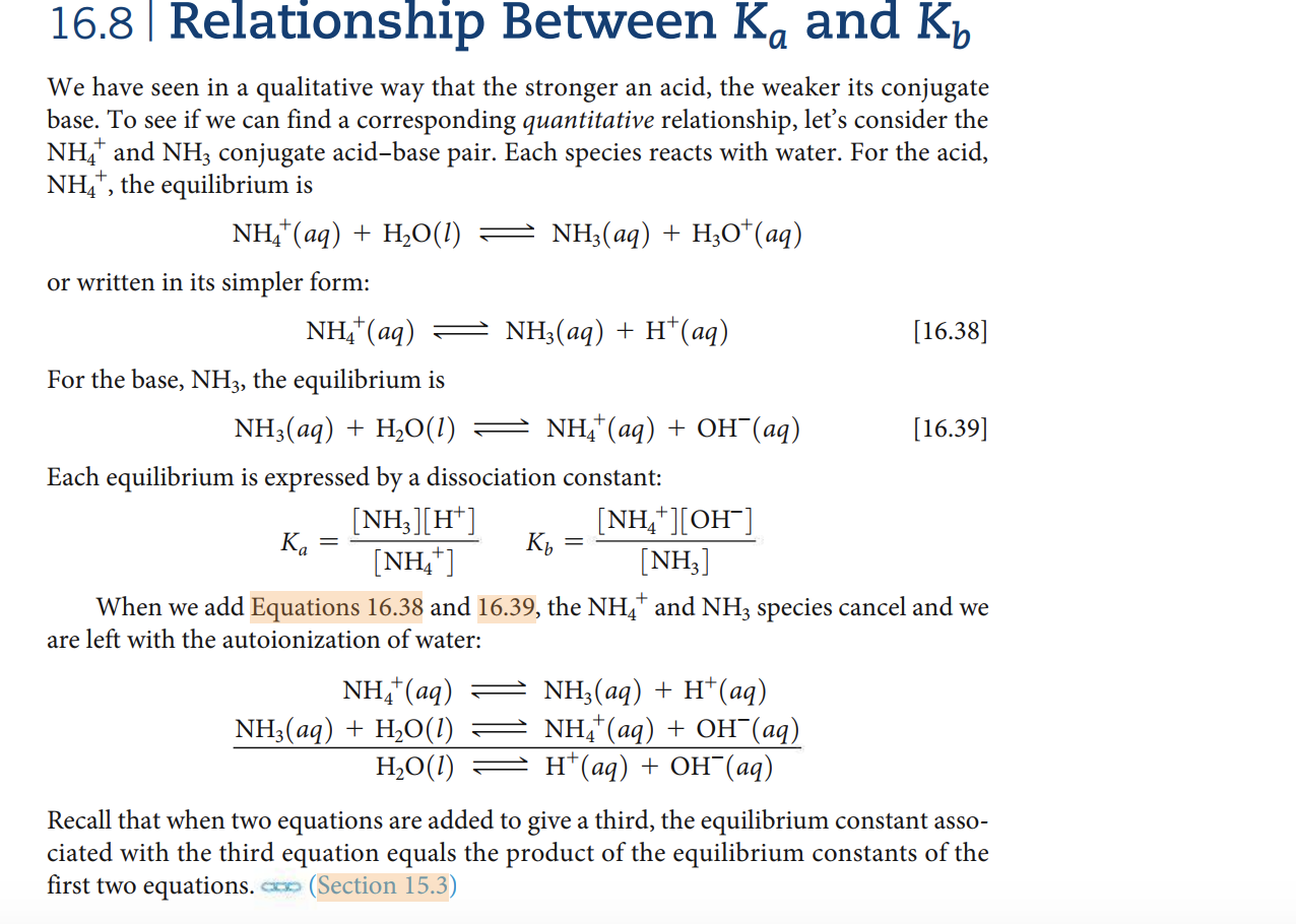 16.8 Relationship Between Ka and Kb We have seen in a | Chegg.com