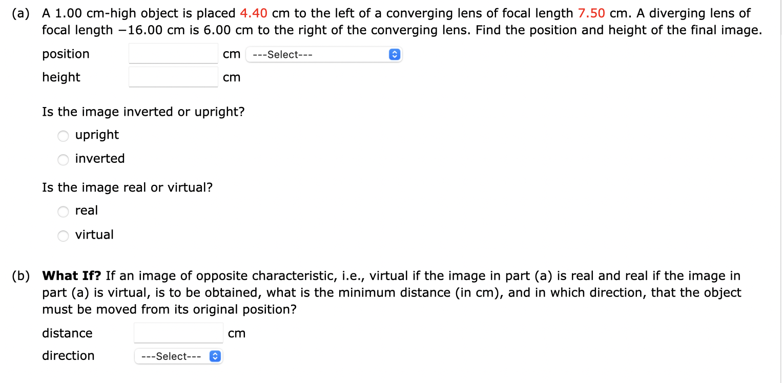 Solved (a) A 1.00 cm-high object is placed 4.40 cm to the | Chegg.com