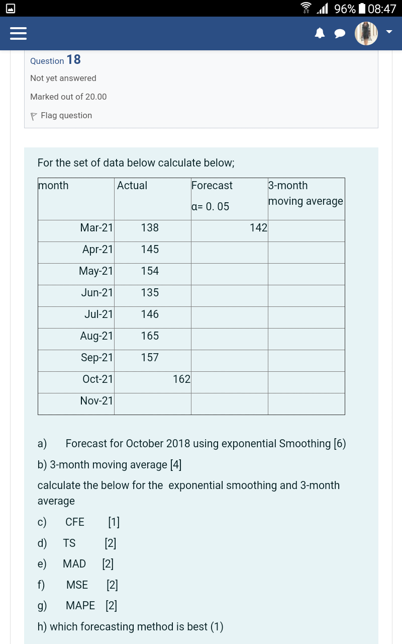 Solved 96% 08:47 III Question 18 Not yet answered Marked out | Chegg.com