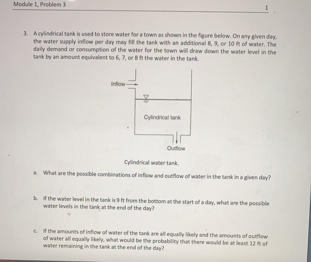 Solved Module 1, Problem 3 1 3. A cylindrical tank is used | Chegg.com