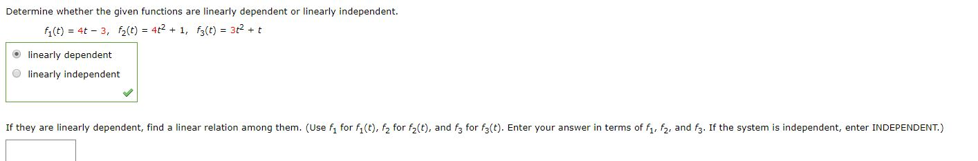 Solved Determine whether the given functions are linearly | Chegg.com