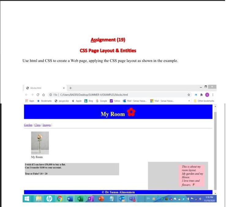 Assignment (19) CSS Page Layout & Entities Use html | Chegg.com