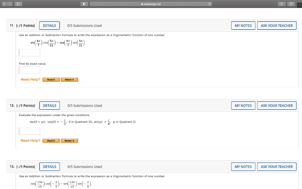 Solved a webassign.net 11. (-/1 Points] DETAILS 0/5 | Chegg.com