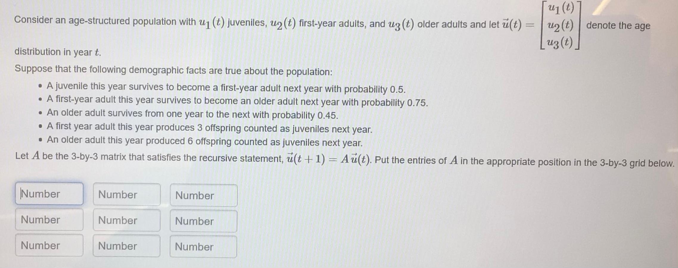 [u(t) Consider an age-structured population with | Chegg.com