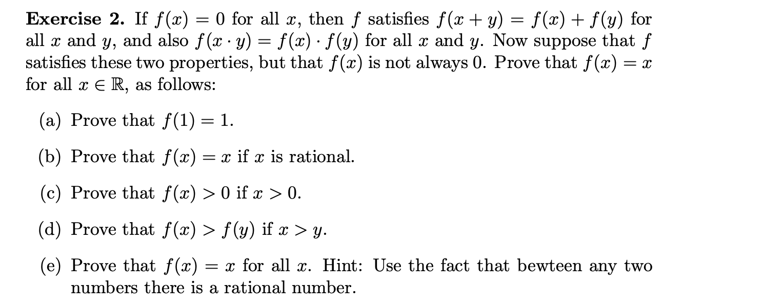 Solved Exercise 2. If f(x)=0 for all x, then f satisfies | Chegg.com