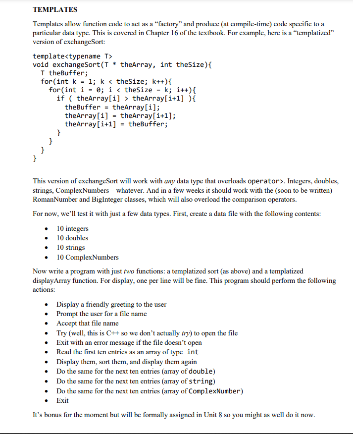 Solved C++ Please Template Sorting Add BigInteger and | Chegg.com
