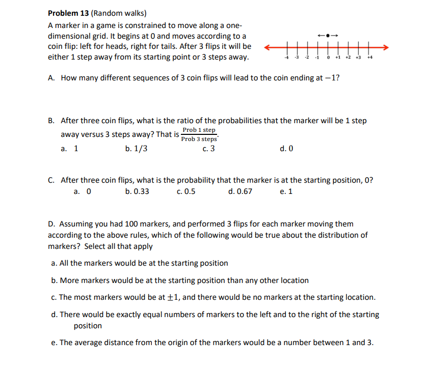 Solved Problem 13 (Random walks) A marker in a game is | Chegg.com