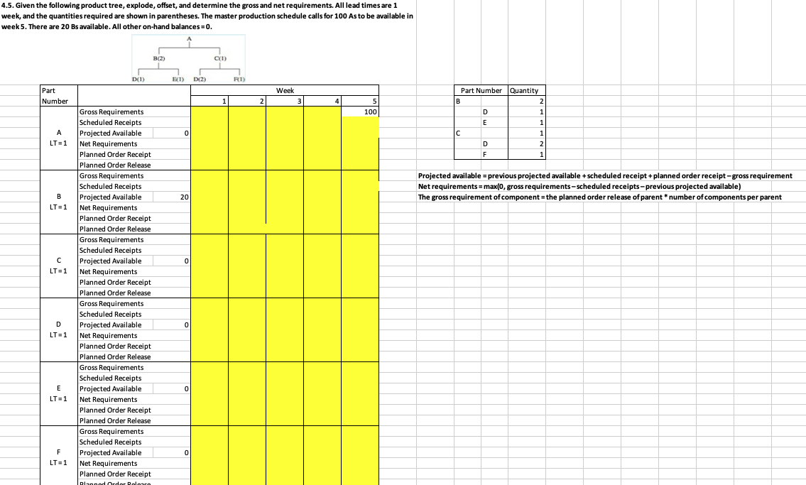 Solved 4.5. Given the following product tree, explode, | Chegg.com