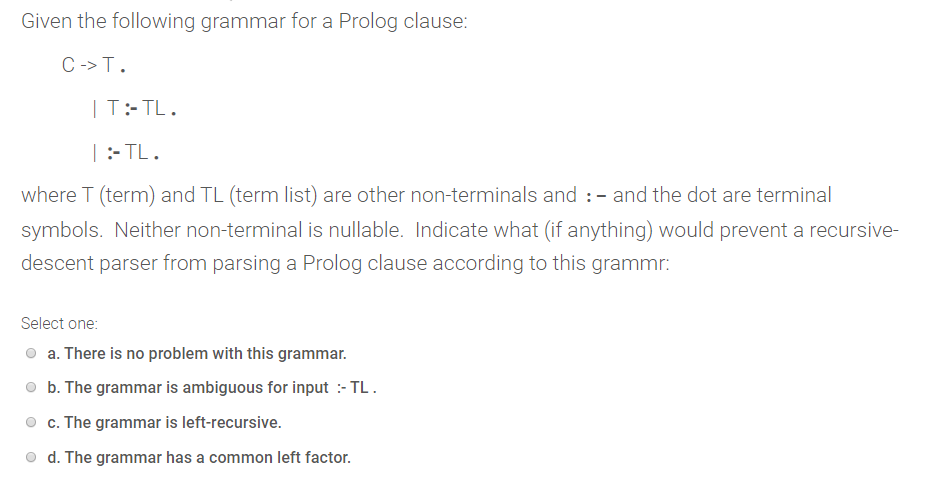 Given The Following Grammar For A Prolog Clause
