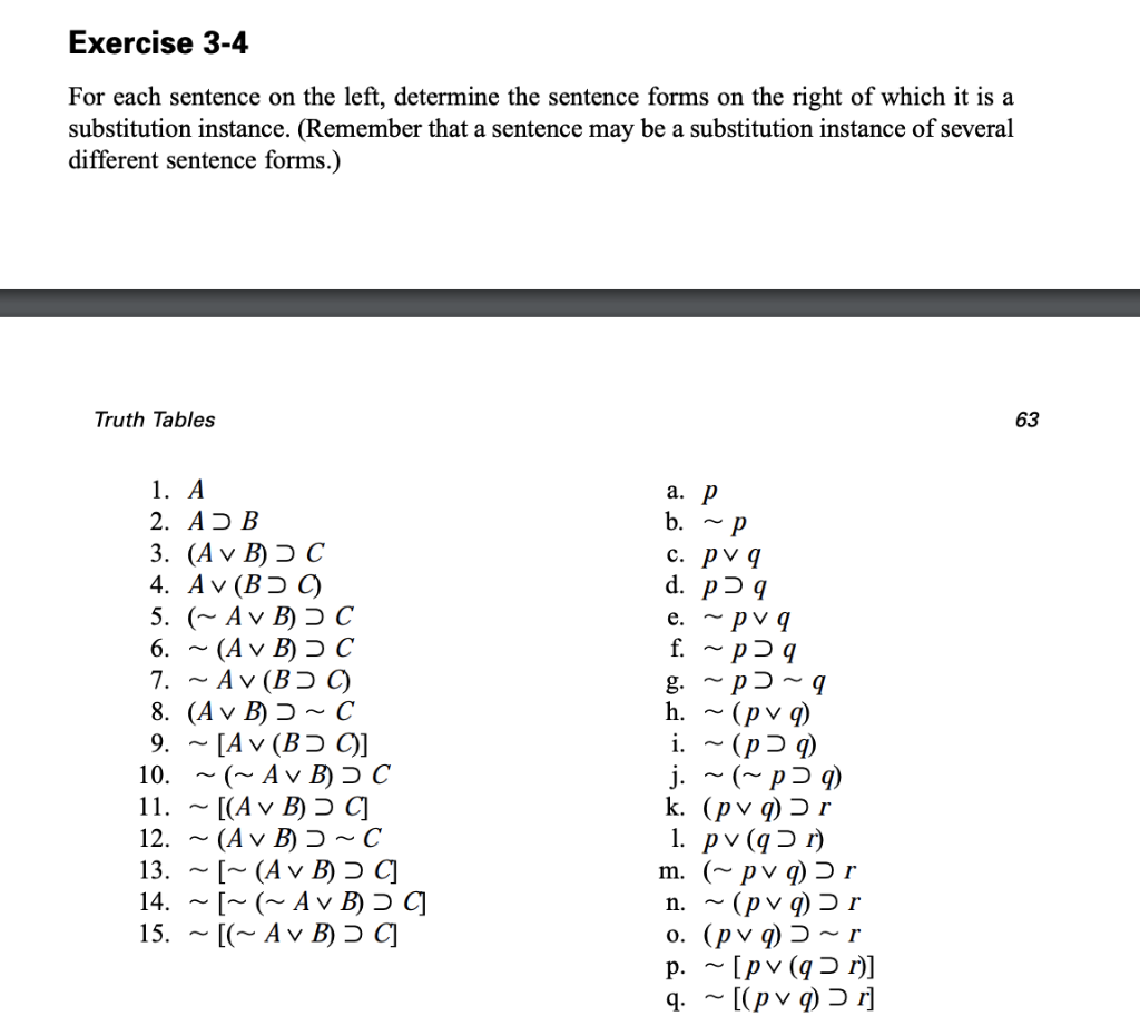 Solved On the left there are sentences (wffs) and on the | Chegg.com