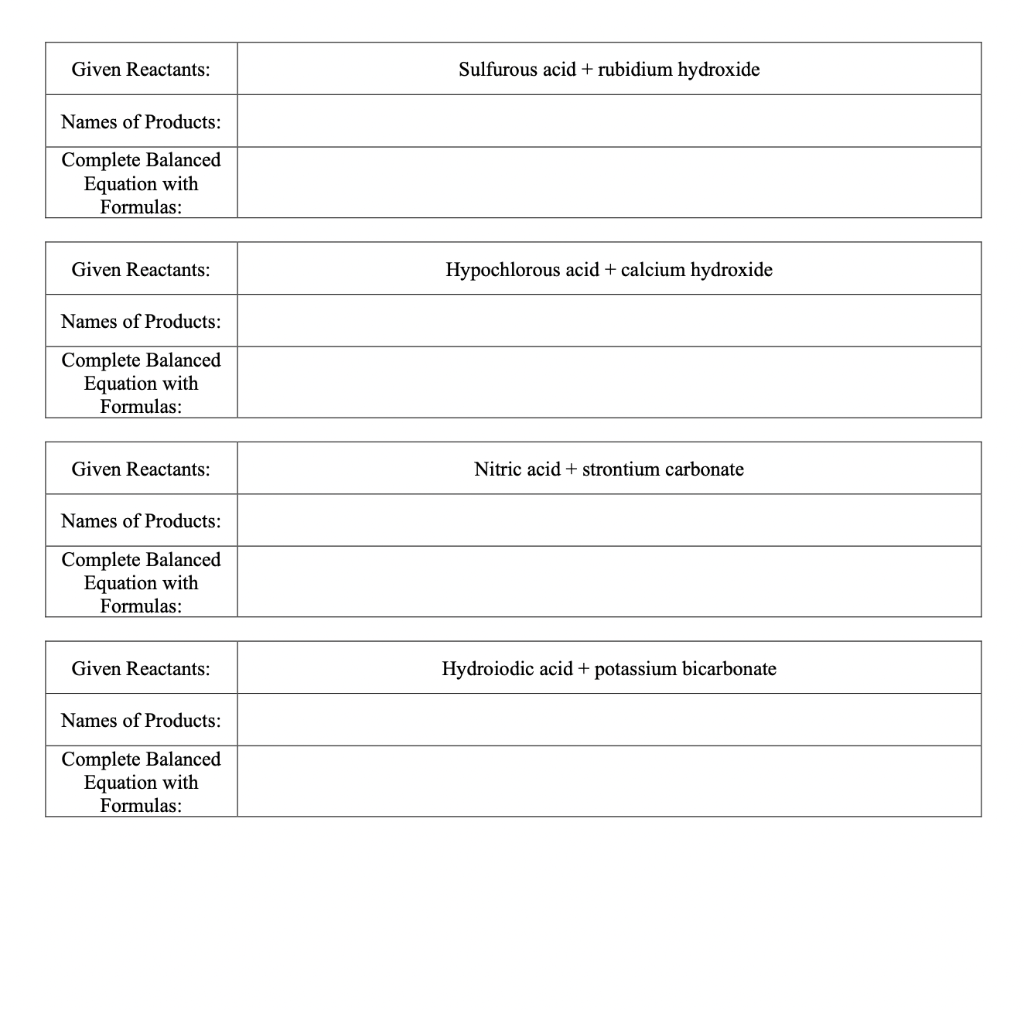 Solved For all of the following reactions, name the products | Chegg.com