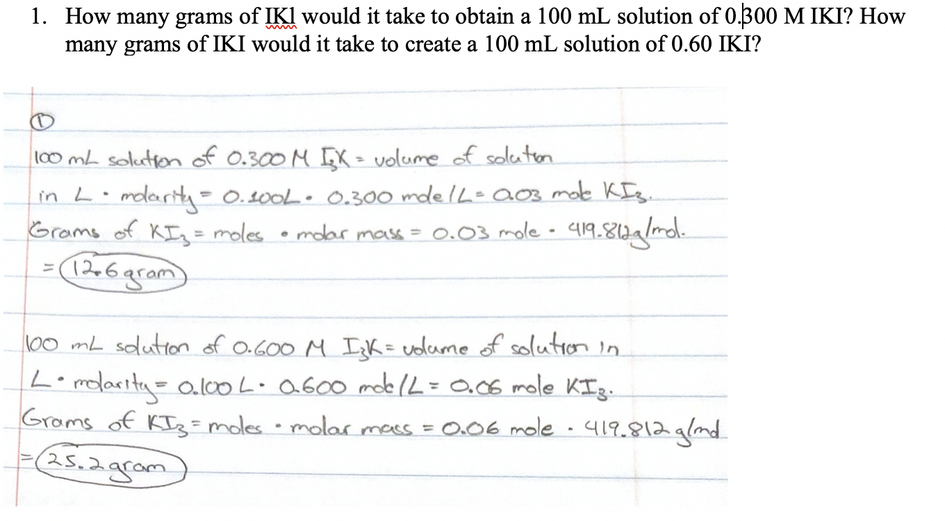 Solved 1. How many grams of IKI would it take to obtain a | Chegg.com