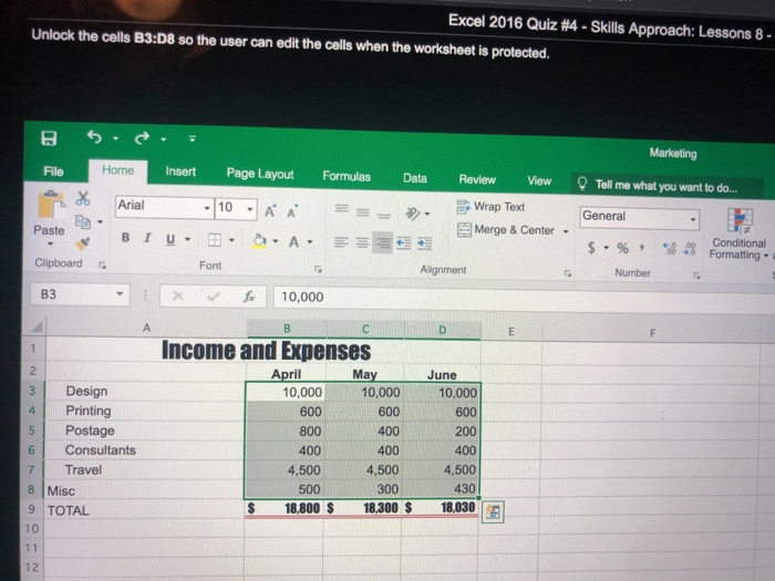 Solved Excel 2016 Quiz #4-Skills Approach: Lessons 8- Unlock | Chegg.com