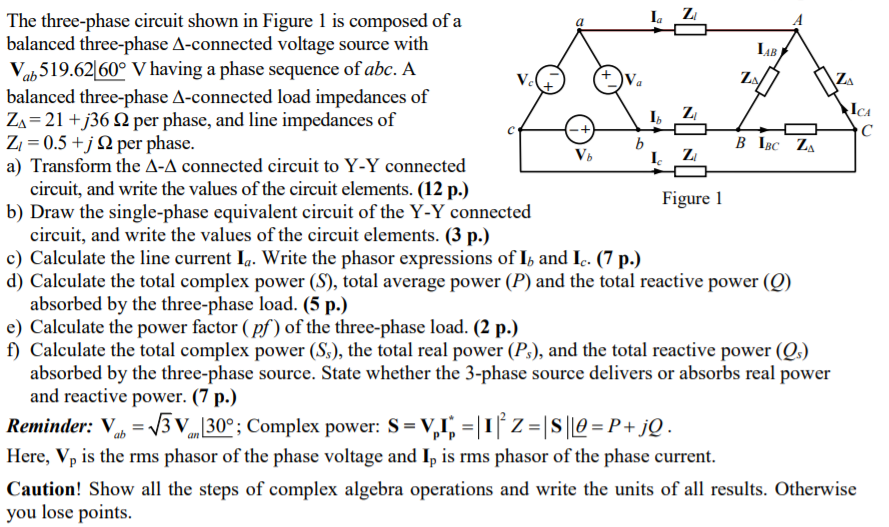 Solved 27 C I. La Z The three-phase circuit shown in Figure | Chegg.com