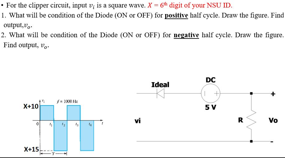 Solved • For the clipper circuit, input v; is a square wave. | Chegg.com
