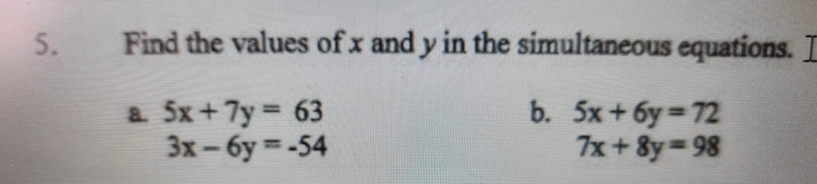 Solved Find the values of x and y in the simultaneous | Chegg.com