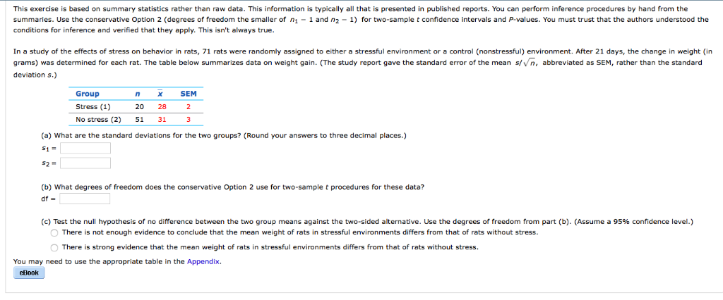 Solved This exercise is based on summary statistics rather | Chegg.com