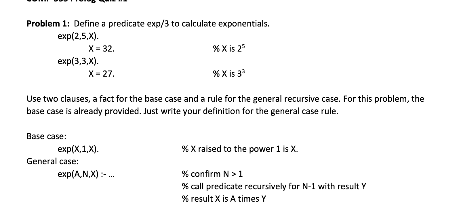 Problem 1: Define a predicate exp/3 to calculate | Chegg.com
