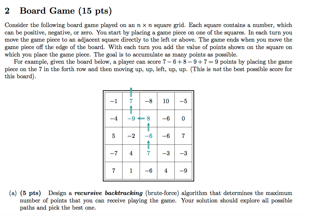2 Board Game (15 pts) Consider the following board | Chegg.com