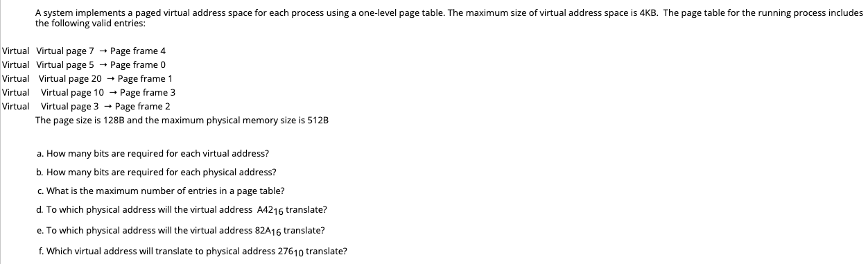Solved A system implements a paged virtual address space for | Chegg.com
