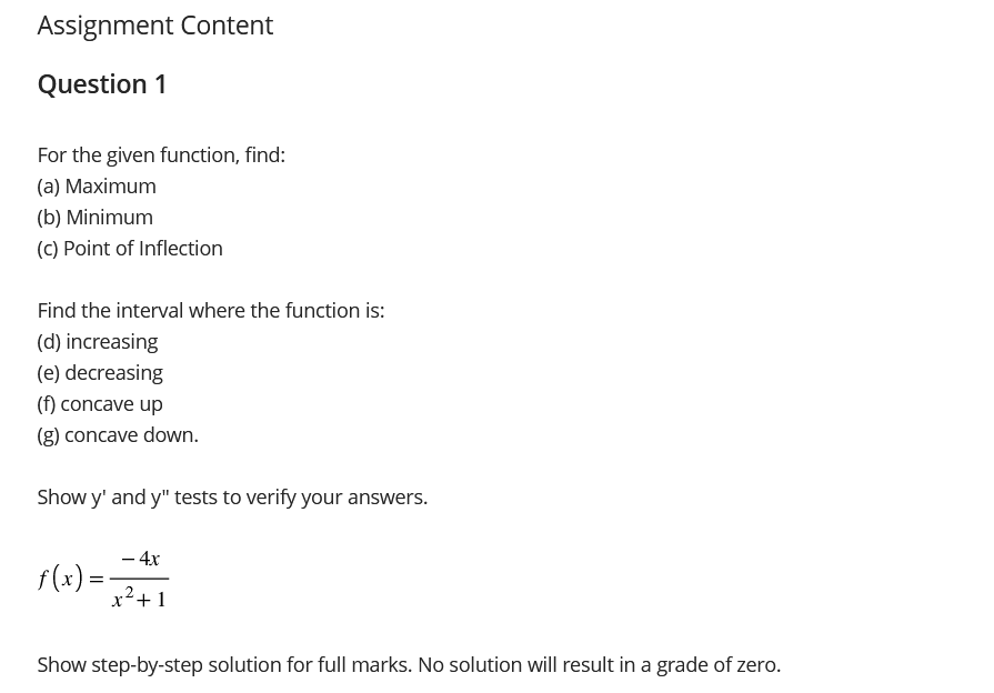Solved Assignment Content Question 1 For the given function, | Chegg.com
