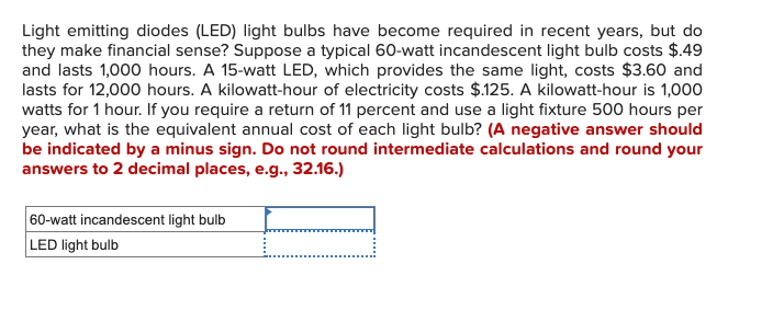 Solved Light emitting diodes (LED) ﻿light bulbs have become | Chegg.com