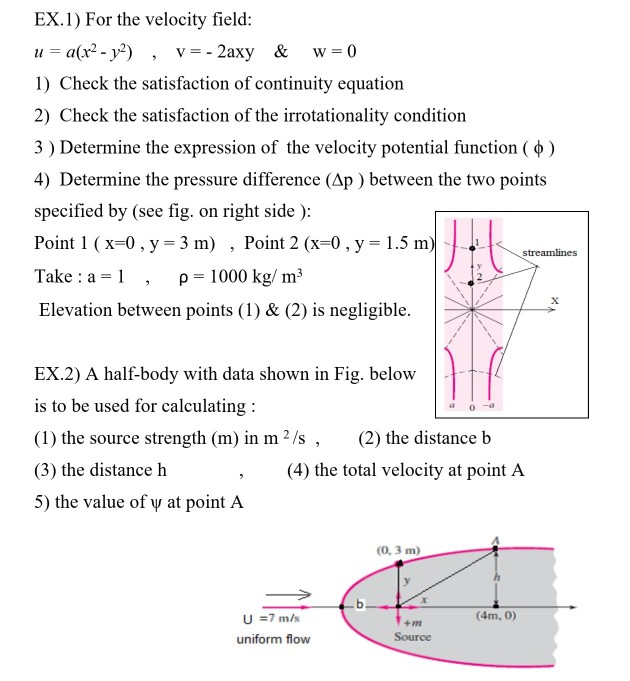 Solved EX.1) For the velocity field: u= a(x2 - y2), v=- 2axy | Chegg.com