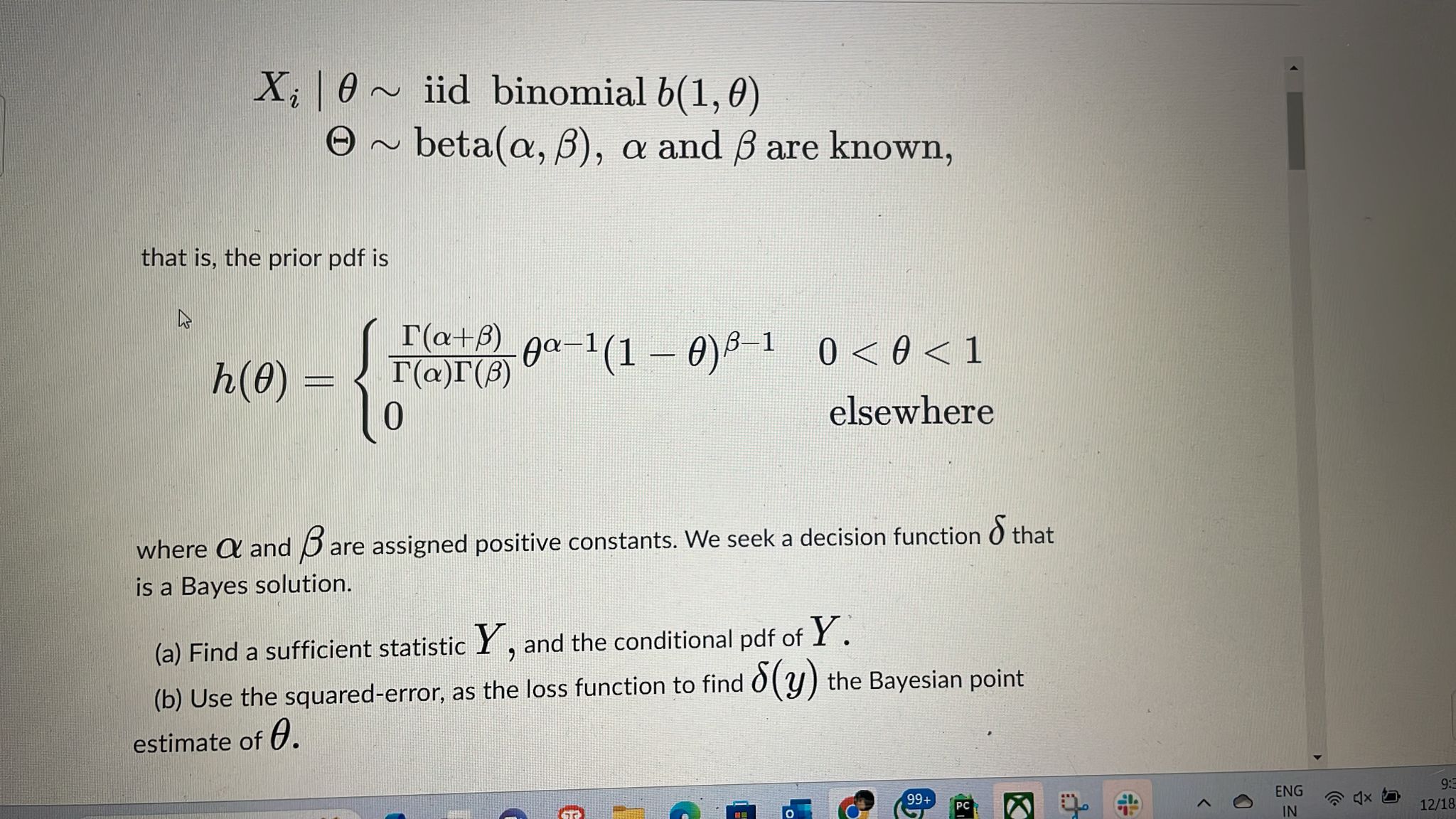 Solved xi|θ∼ ﻿iid binomial b(1,θ)Θ∼β(α,β),α ﻿and β ﻿are | Chegg.com