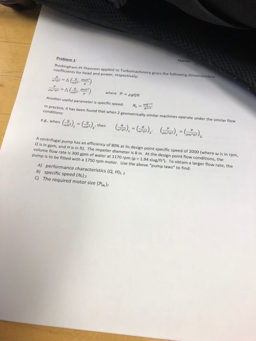 Solved Problem 1 Buckingham-PI Theorem applied to | Chegg.com