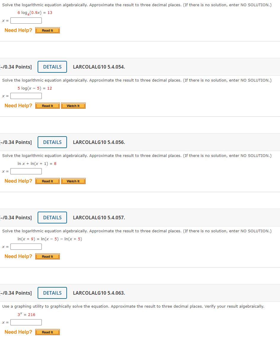 Solved Solve the logarithmic equation algebraically. | Chegg.com