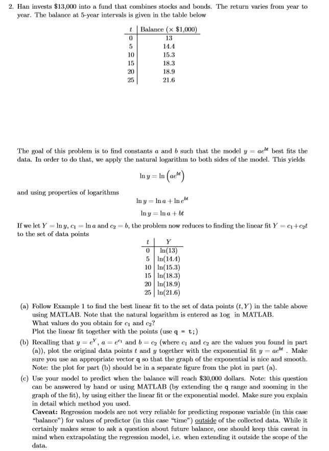 Solved 2. Han invests $13,000 into a fund that combines | Chegg.com
