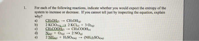 Solved For each of the following reactions, indicate whether | Chegg.com